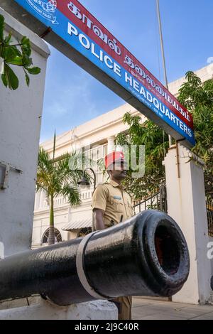 Indian policeman at Pondicherry police station Stock Photo - Alamy