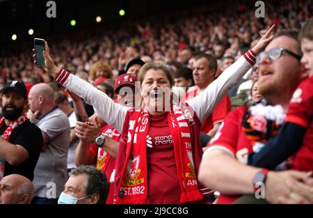A fan of Liverpool reacts during the English Premier League soccer ...