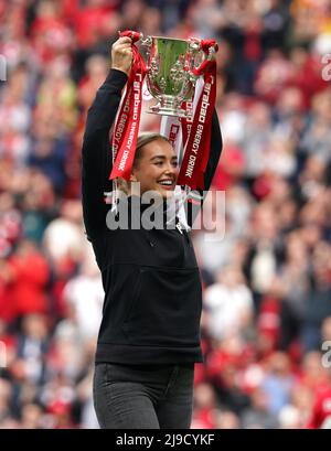Liverpool assistant nutritionist Lorna Butler holds the Carabao Cup ...