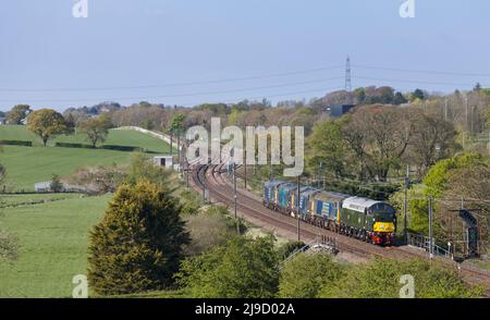 Preserved class 40 diesel locomotive 40013 Andania hauling 57004 ...