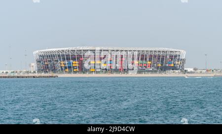 Doha, Qatar- December 12,2021 : view of 974 stadium from sea.stadium ...