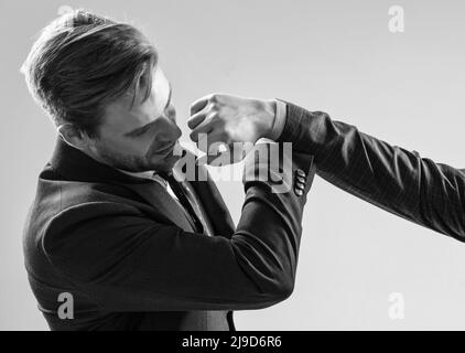 Defending himself from punch to face. Professional man defend punch ...