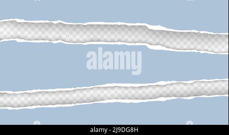 Torn of blue paper strip, piece is with clouds on white background for ...