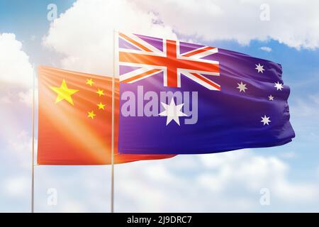 China and Australia flags together. Australia and China relations ...