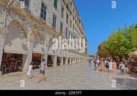 Liston Promenade in Corfu Town. Old city main square dated back to the ...