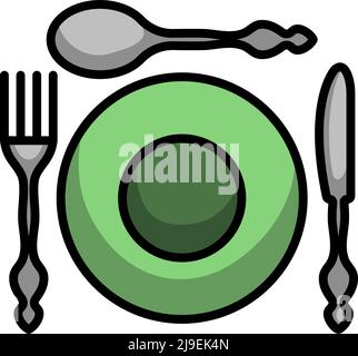 Icon Of Silverware And Plate. Editable Bold Outline With Color Fill ...