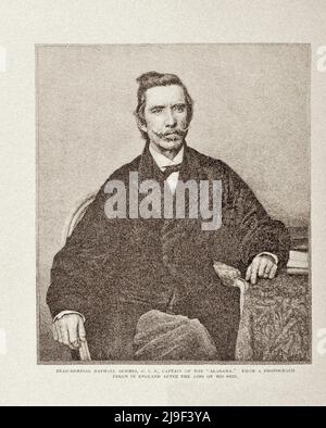 Rear Admiral Raphael Semmes of Confederate Navy with Confederate flag ...