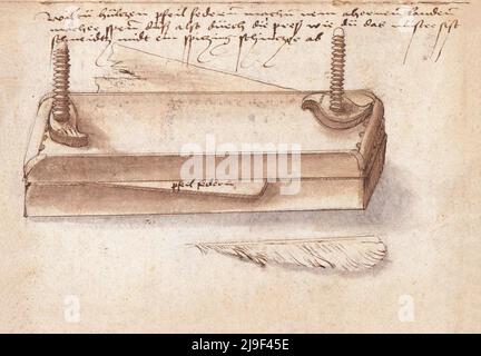 Medieval illustration of locksmith vise. The tools of Martin Löffelholz ...