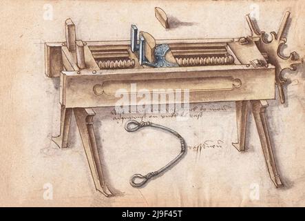 Medieval illustration of locksmith vise. The tools of Martin Löffelholz ...