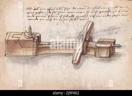 Medieval illustration of locksmith vise. The tools of Martin Löffelholz ...