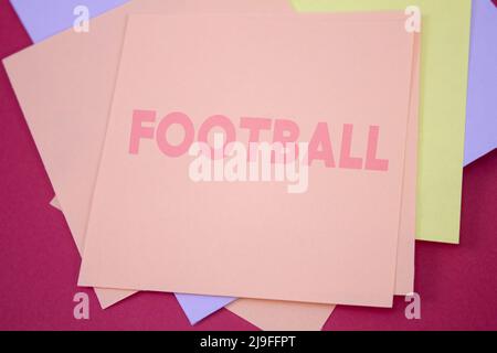 Football. Text on adhesive note paper. Event, celebration reminder ...