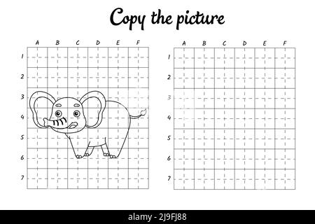 Copy drawing of Elephant. Vector draw worksheet with cute elephant ...