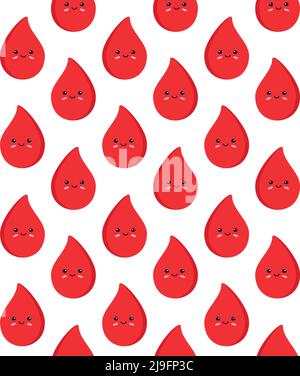 Seamless pattern with cute kawaii blood drops on white background. Hand ...