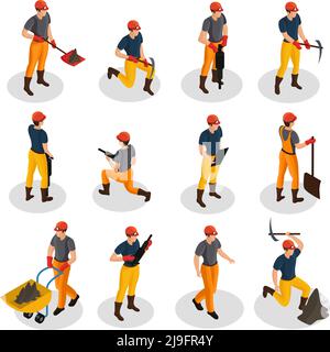 Profession and occupation set. Coal mining equipment, miner tools flat ...