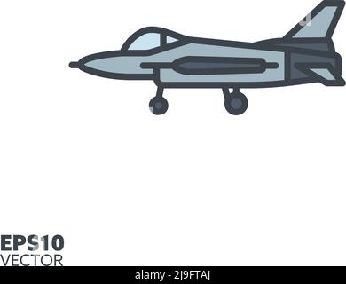 Military jet vector line icon. Fighter aircraft outline symbol Stock ...
