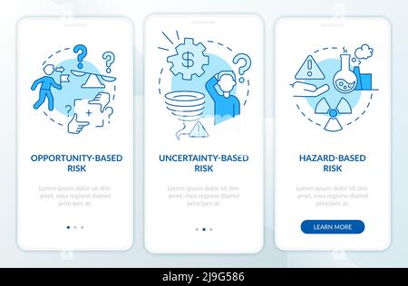 Types of risks blue onboarding mobile app screen Stock Vector Image ...