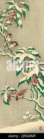 Sparrows on snowy berry bush (1900-1945) by Ohara Koson (1877-1945 ...