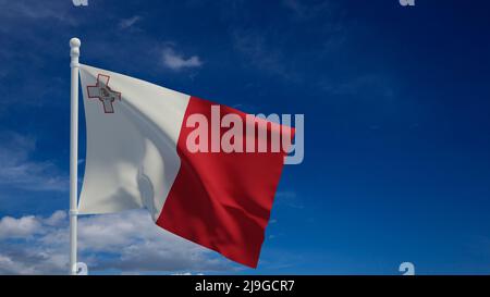 Malta national flag waving in the wind on a clear day. White and red ...