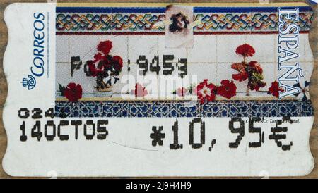 Photo of a machine printed Spanish ATM postage stamp with a still life ...