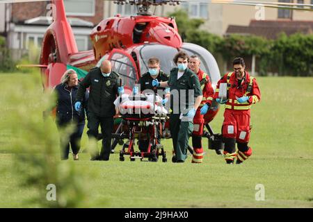 Liverpool, uk, 23rd May 2022 Welsh Air ambulance lands at Alder hey ...