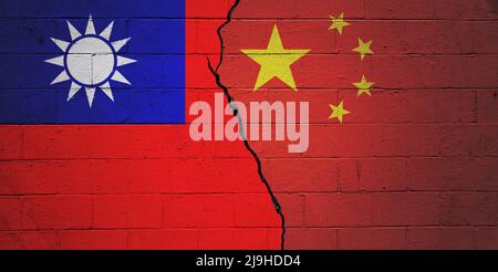 Taiwan national flag painted on textured wall mural background Stock ...