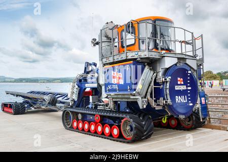 RNLI lifeboat tractor transporter in Exmouth Devon UK Stock Photo - Alamy