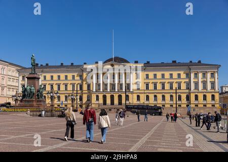 Finnish government building standing downtown Helsinki on a bright ...