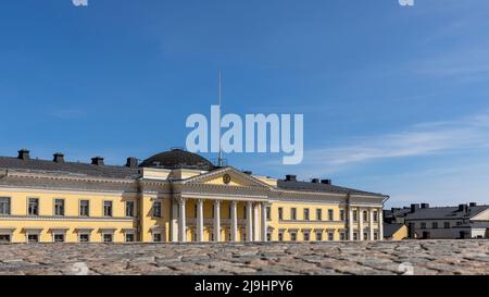 Finnish government building standing downtown Helsinki on a bright ...