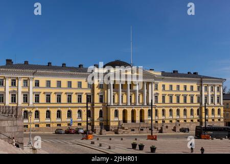 Finnish government building standing downtown Helsinki on a bright ...