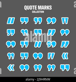 Quotation marks vector collection. Blue quotes icon. Colorful stickers ...