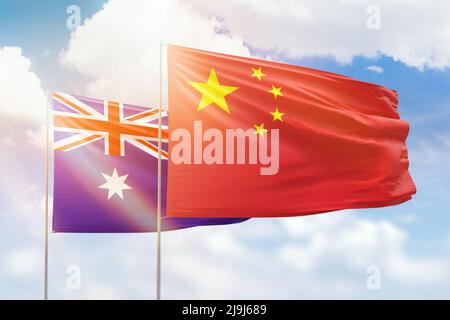 China and Australia flags together. Australia and China relations ...