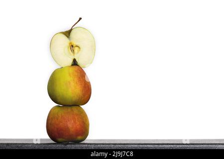 Red apple pile pyramid. Fresh fruit apples isolated on white background ...