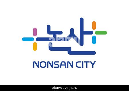 official flag of Nonsan city, South Korea at cloudy sky background on ...