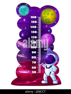 Kids height chart with cute space animals vector illustration. Cartoon ...