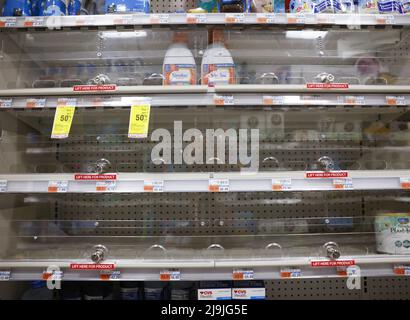 Nearly empty shelves in the baby formula aisle of a grocery store in ...