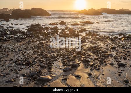warm sunset over receding tide of the pacific ocean Stock Photo - Alamy