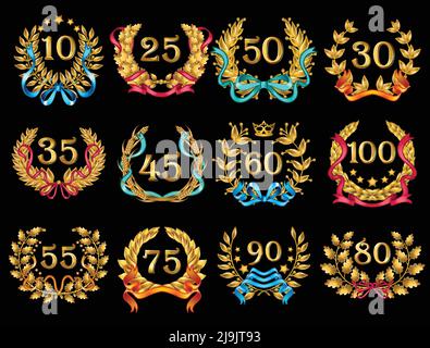 Anniversary golden laurel wreathes set with numbers for holiday design ...