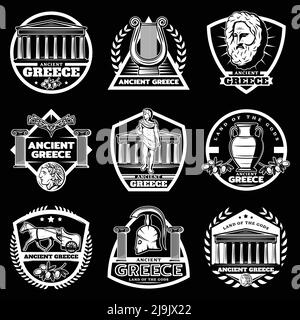 Vintage ancient Greece labels set with greek Acropolis historical ...