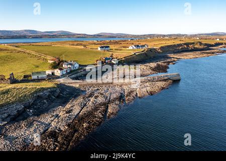 Aerial view of the Ballysaggart pier and the 15th century Franciscan ...