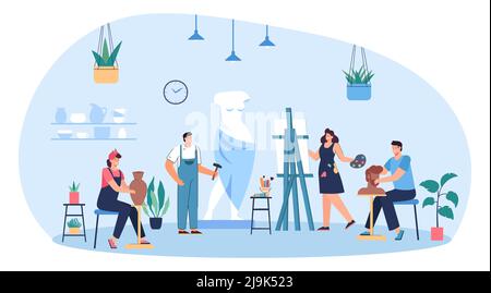 Artists creating artworks flat vector illustration Stock Vector Image ...