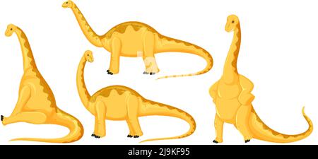 Different cute brontosaurus dinosaur cartoon characters illustration ...