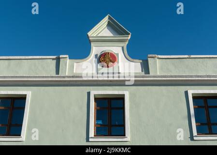 Ottoman crest on the Turkish Customs House at Canakkale Port, beside ...