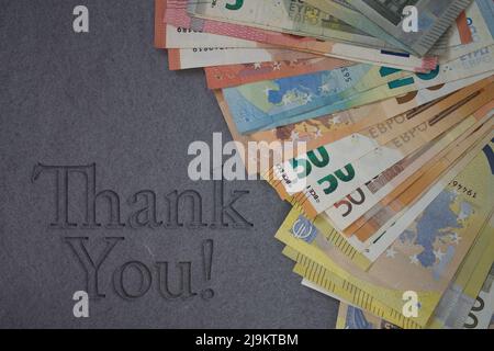 Thank You word with money. Paper currency background with different ...