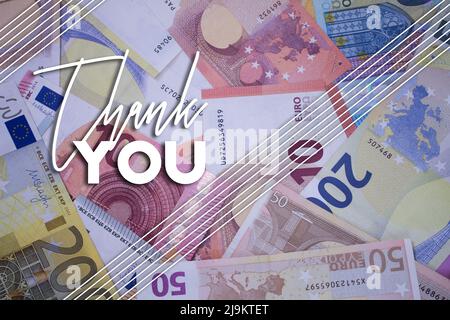 Thank You word with money. Paper currency background with different ...