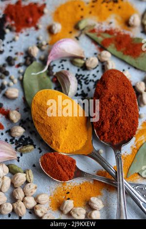 Herbs and Spices Wall Art. Close up photo of turmeric, clove ...