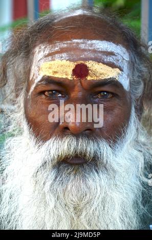 White tilak forehead Hindu saint, Ganga river ganges, Banaras, Benaras ...