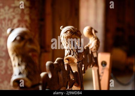 wooden chair with carved eagle in Tratzberg castle in Tyrol Stock Photo ...