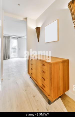 Empty room in a house under construction, plastered walls, screed on ...