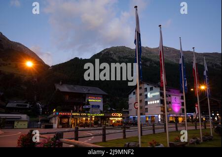 View of the Tasch village at dusk which is the transfer point for ...