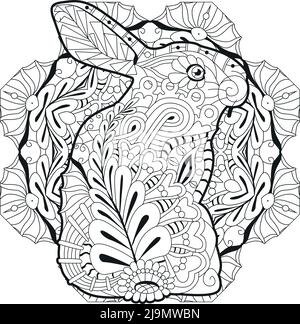 Spring rabbit on mandala. Coloring page for adult and children. Easter ...
